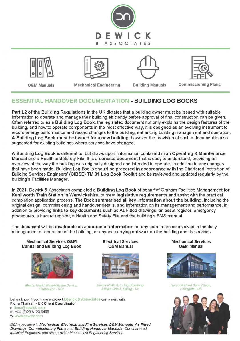 May 2021 UK | Building Log Books | Dewick & Associates